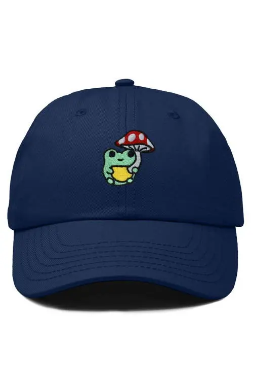 DALIX Mushroom Frog Embroidered Baseball Cap - Navy Blue