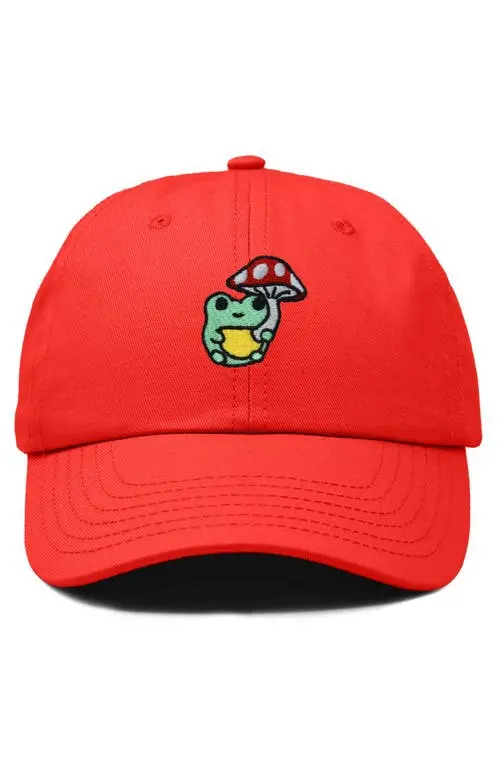 DALIX Mushroom Frog Embroidered Baseball Cap - Red