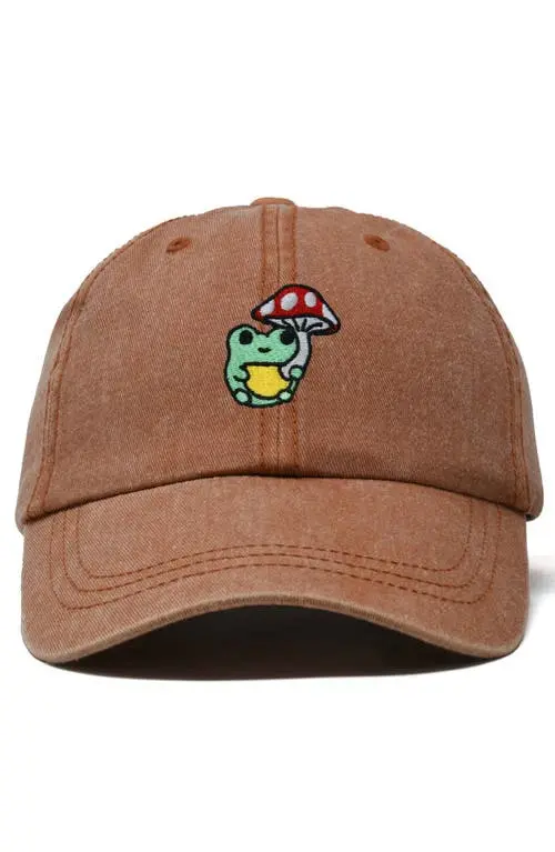DALIX Mushroom Frog Embroidered Baseball Cap - Washed Orange