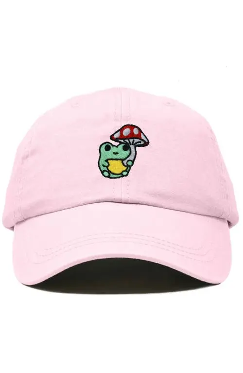 DALIX Mushroom Frog Embroidered Baseball Cap - Washed Pink