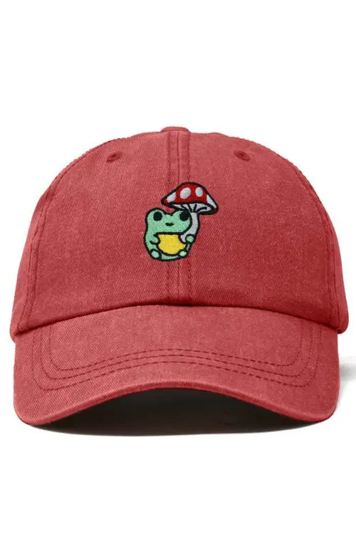 DALIX Mushroom Frog Embroidered Baseball Cap - Washed Red