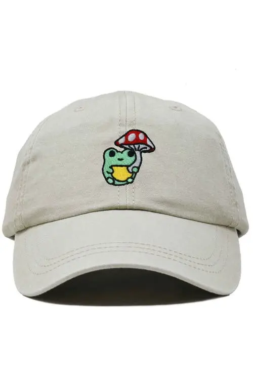 DALIX Mushroom Frog Embroidered Baseball Cap - Washed Stone White