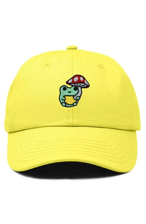 DALIX Mushroom Frog Embroidered Baseball Cap - Yellow