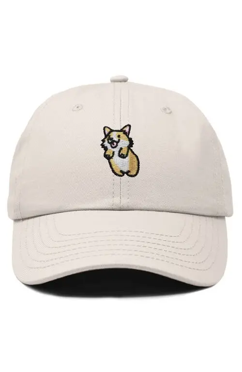 DALIX Leaping Corgi Embroidered Cap - Beige