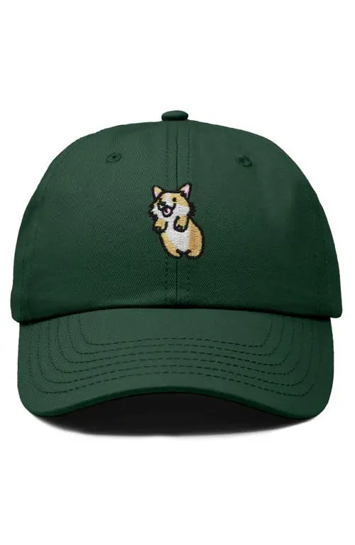 DALIX Leaping Corgi Embroidered Cap - Dark Green