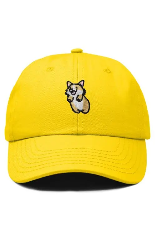 DALIX Leaping Corgi Embroidered Cap - Gold