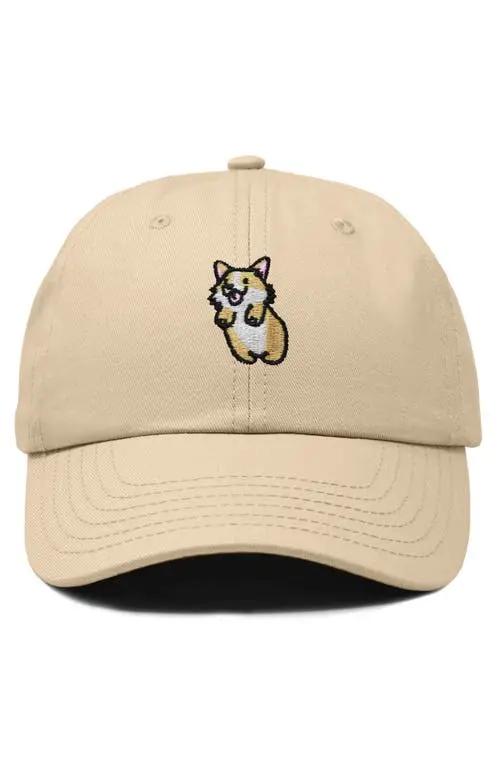 DALIX Leaping Corgi Embroidered Cap - Khaki