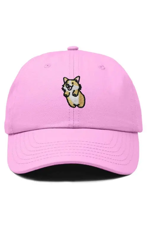 DALIX Leaping Corgi Embroidered Cap - Light Pink