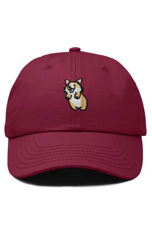 DALIX Leaping Corgi Embroidered Cap - Maroon