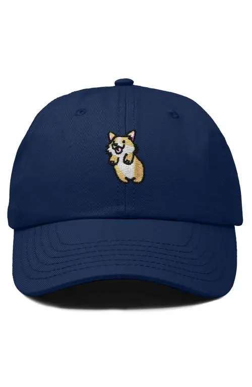 DALIX Leaping Corgi Embroidered Cap - Navy Blue
