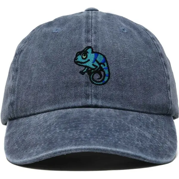 DALIX Chameleon Embroidered Cap - Washed Navy Blue