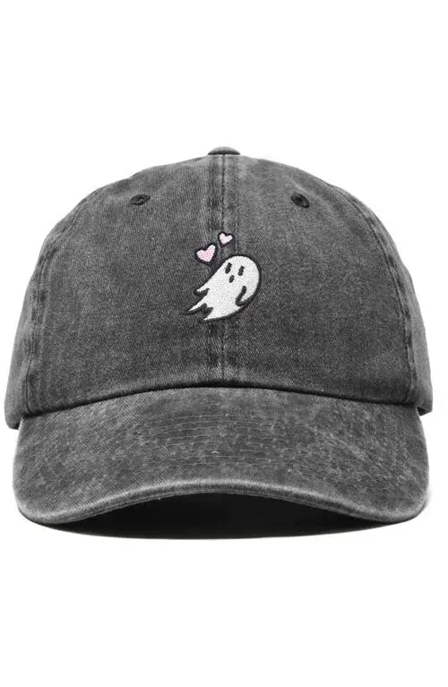 DALIX Heartly Ghost Embroidered Cap - Washed Black