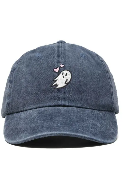 DALIX Heartly Ghost Embroidered Cap - Washed Navy Blue