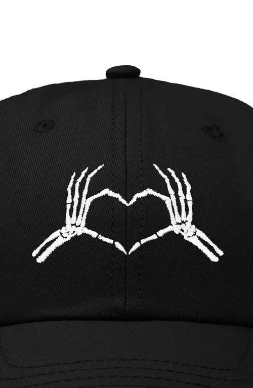 DALIX Skeleton Heart Embroidered Cap - Black