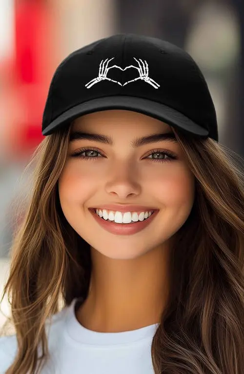 DALIX Skeleton Heart Embroidered Cap - Black