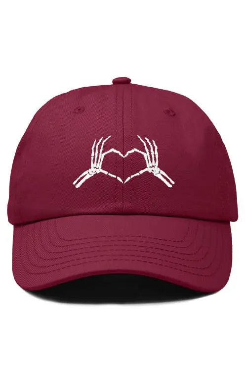 DALIX Skeleton Heart Embroidered Cap - Maroon