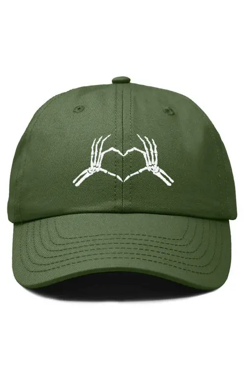 DALIX Skeleton Heart Embroidered Cap - Olive