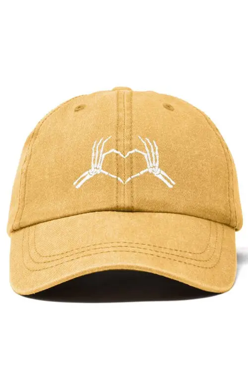 DALIX Skeleton Heart Embroidered Cap - Washed Gold