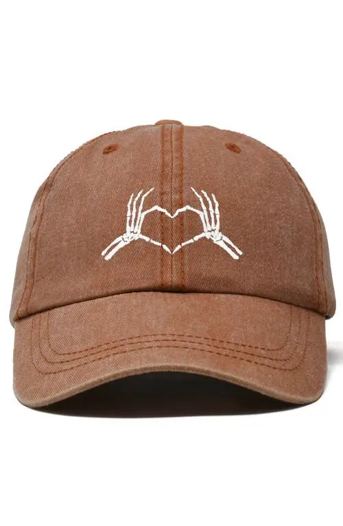 DALIX Skeleton Heart Embroidered Cap - Washed Orange