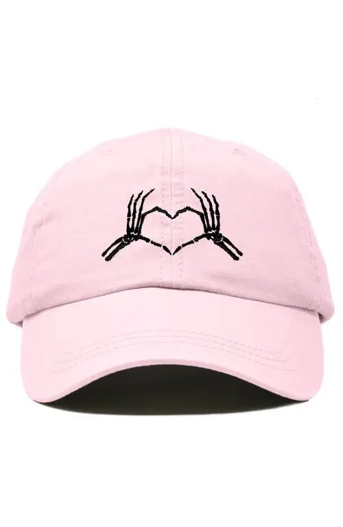 DALIX Skeleton Heart Embroidered Cap - Washed Pink