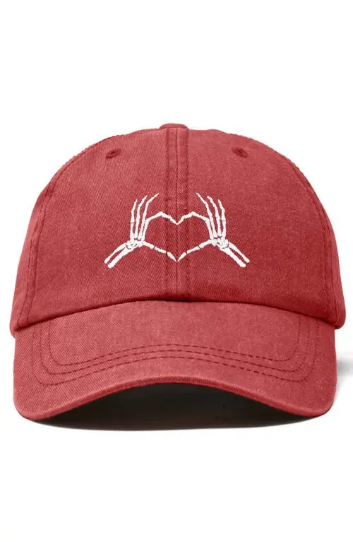 DALIX Skeleton Heart Embroidered Cap - Washed Red