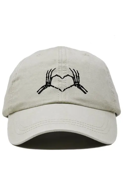 DALIX Skeleton Heart Embroidered Cap - Washed Stone White
