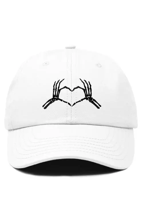 DALIX Skeleton Heart Embroidered Cap - White