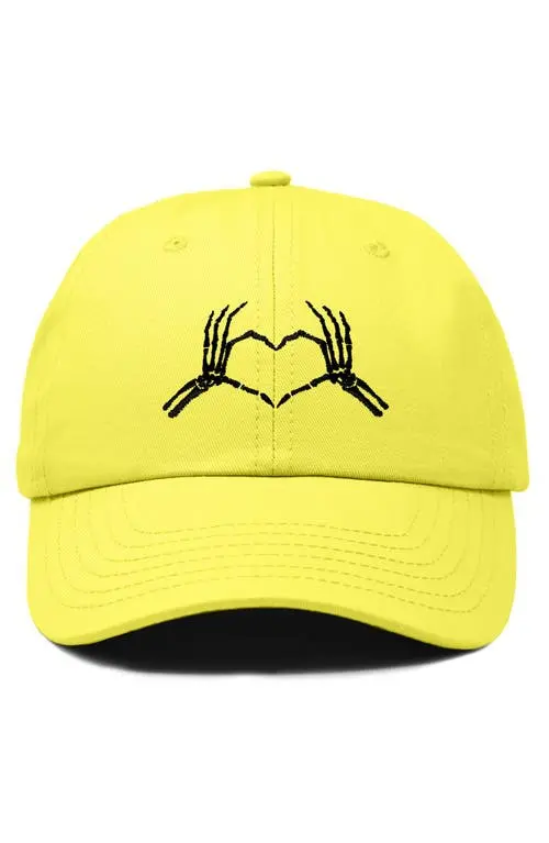 DALIX Skeleton Heart Embroidered Cap - Yellow