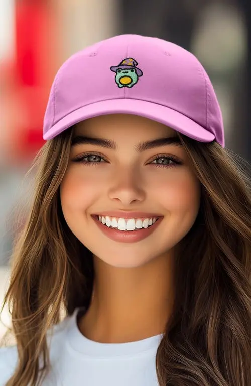 DALIX Sorcerer Frog Embroidered Dad Cap - Light Pink