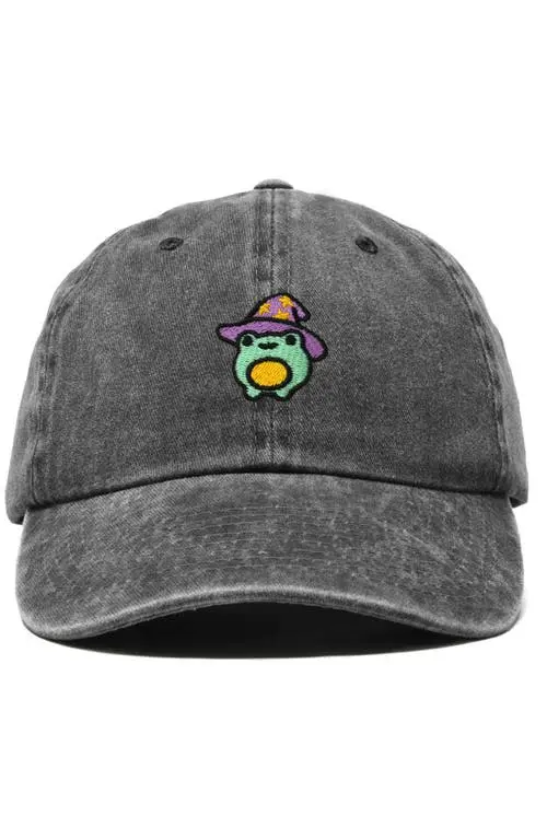 DALIX Sorcerer Frog Embroidered Dad Cap - Washed Black
