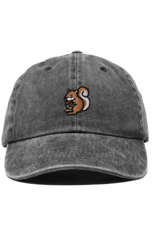 DALIX Squirrel Embroidered Cap - Washed Black