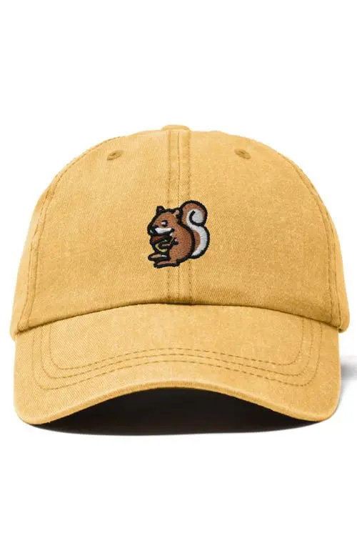 DALIX Squirrel Embroidered Cap - Washed Gold
