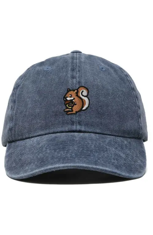 DALIX Squirrel Embroidered Cap - Washed Navy Blue