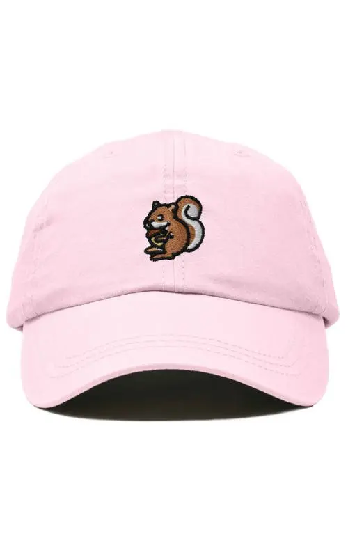 DALIX Squirrel Embroidered Cap - Washed Pink