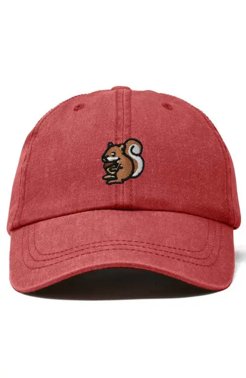 DALIX Squirrel Embroidered Cap - Washed Red