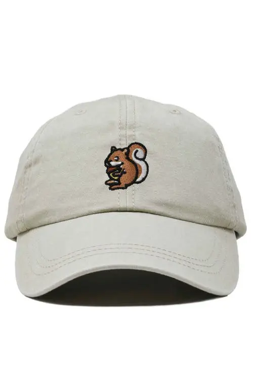 DALIX Squirrel Embroidered Cap - Washed Stone White