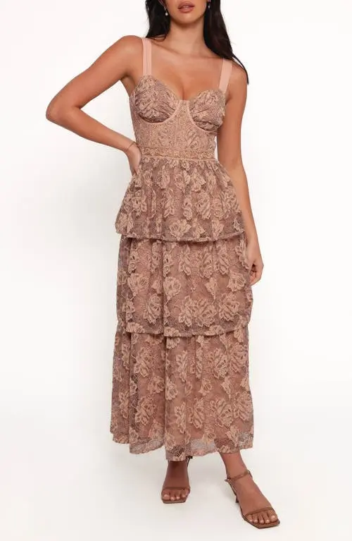 PETAL & PUP Shania Tiered Lace Dress - Brown Multi