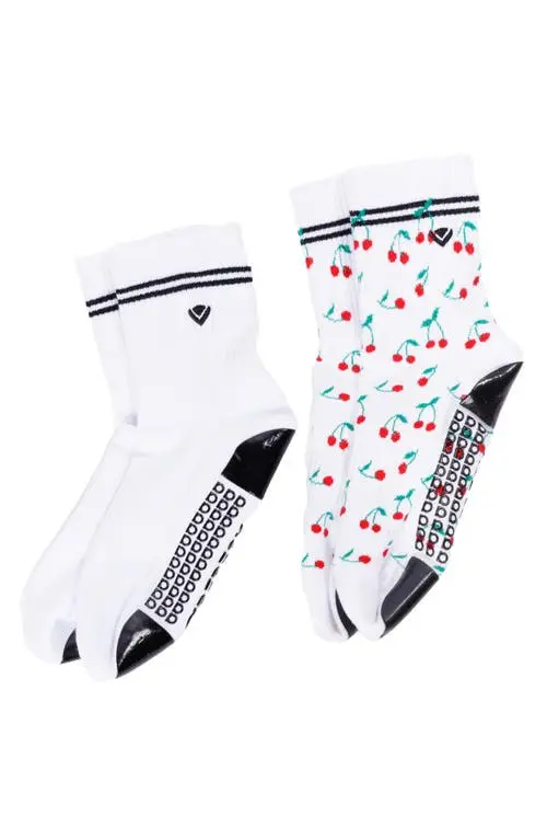 AREBESK Classic Crew Grip Socks 2 Pack - White/ Cherry