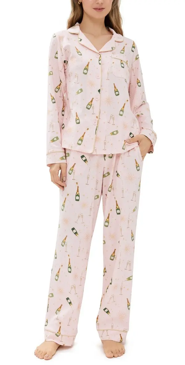 BEDHEAD PAJAMAS Cotton Knit Long Sleeve Long Pajama Set - Pop Fizz Clink