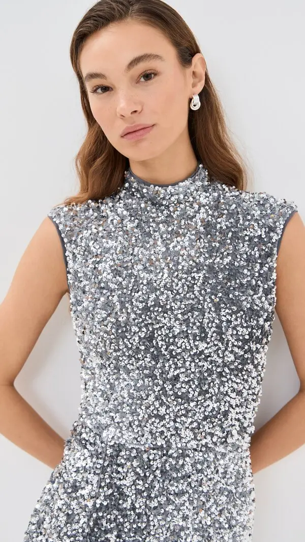 Bardot Kelso Velvet Sequin Maxi Dress In Silver - 70% Off | Editorialist