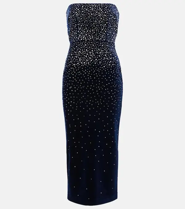 Alex Perry Embellished Velvet Midi Dress - Blue