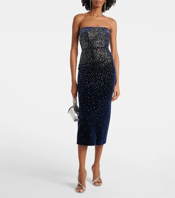 Alex Perry Embellished Velvet Midi Dress - Blue