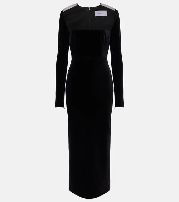 Alex Perry Velvet Sheer Neck Midi Dress
