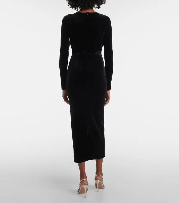 Alex Perry Velvet Sheer Neck Midi Dress
