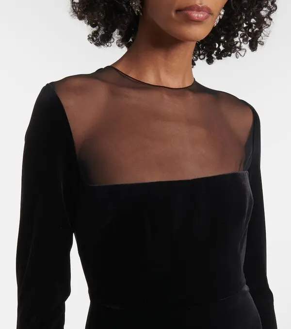Alex Perry Velvet Sheer Neck Midi Dress
