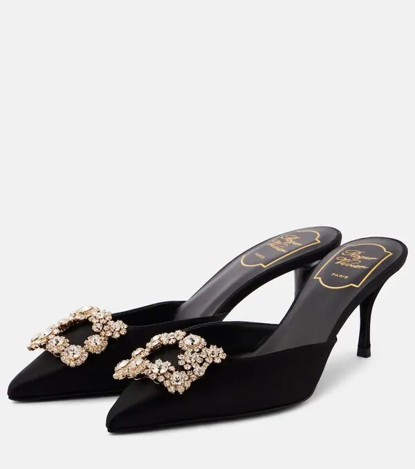 ROGER VIVIER Efflorescence 65 Embellished Satin Mules - Black