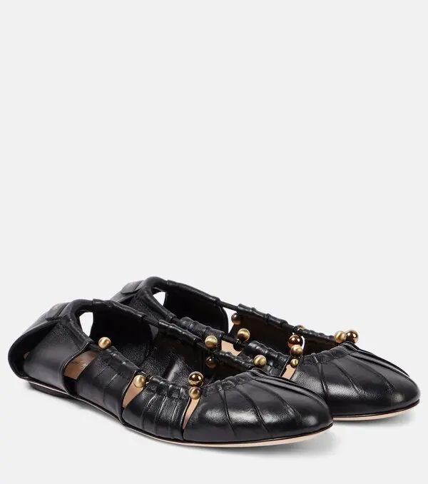 Chloé Luna Embellished Leather Ballet Flats - Black