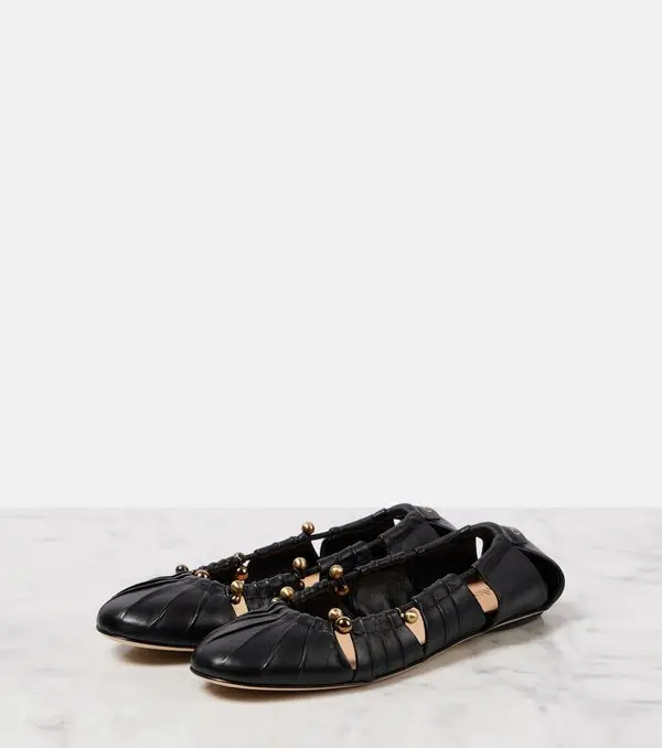 Chloé Luna Embellished Leather Ballet Flats - Black