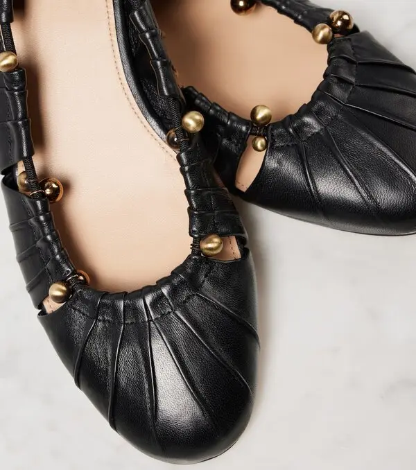 Chloé Luna Embellished Leather Ballet Flats - Black