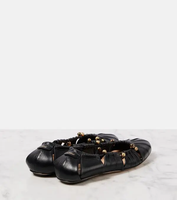Chloé Luna Embellished Leather Ballet Flats - Black